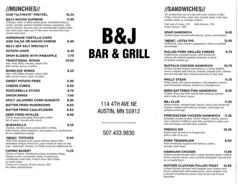B & J Bar and Grill | Appetizer | Entree | Drink | Menu